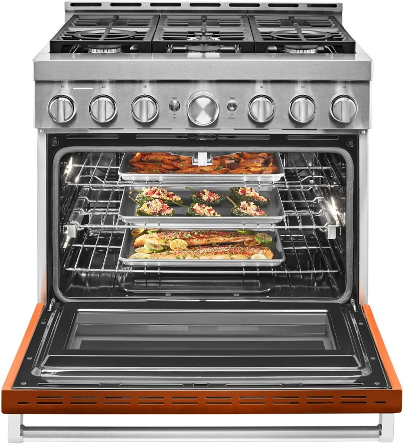 KitchenAid KFGC506JSC 36 Inch Smart Commercial Style Gas Range with 6 Sealed Burners, 5.1 Cu. Ft ...