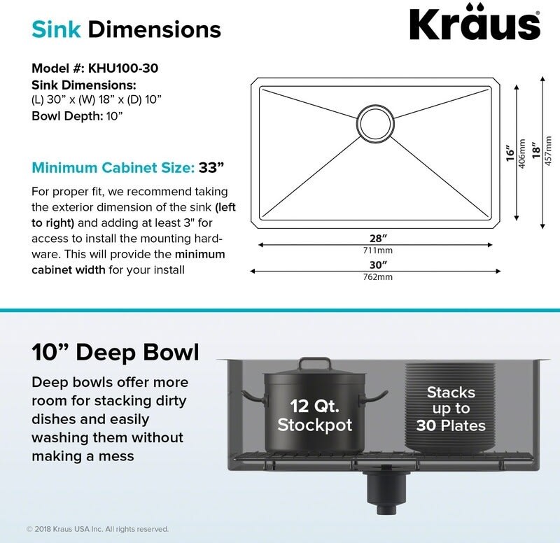 Kraus KHU10030100100MB 30-inch Undermount 16 Gauge Single Bowl ...