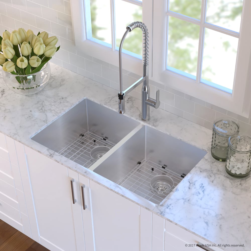 Kraus KHU10233165041CH 33 Inch Double Bowl Kitchen Sink and Commercial ...
