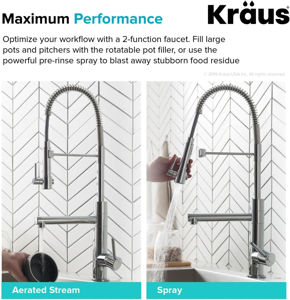 Kraus KPF1603BG 2-Function Commercial Pre-Rinse Sprayer Kitchen Faucet ...