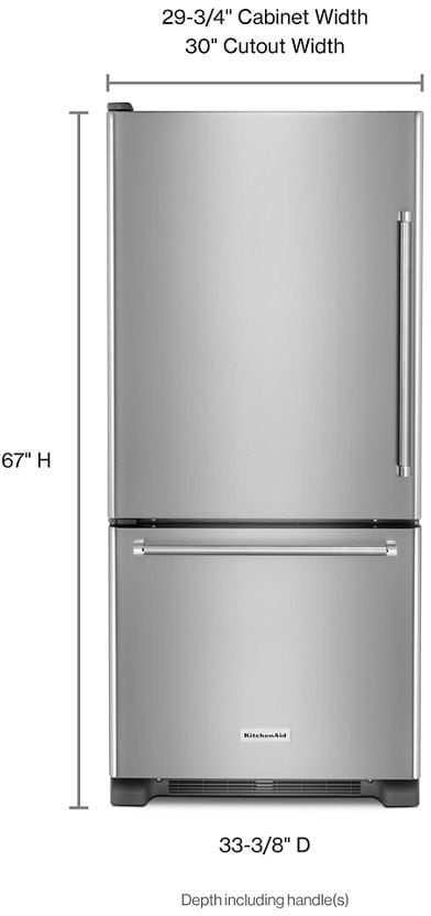 KitchenAid KRBL109ESS 30 Inch Bottom Mount Refrigerator with 19 cu. ft ...