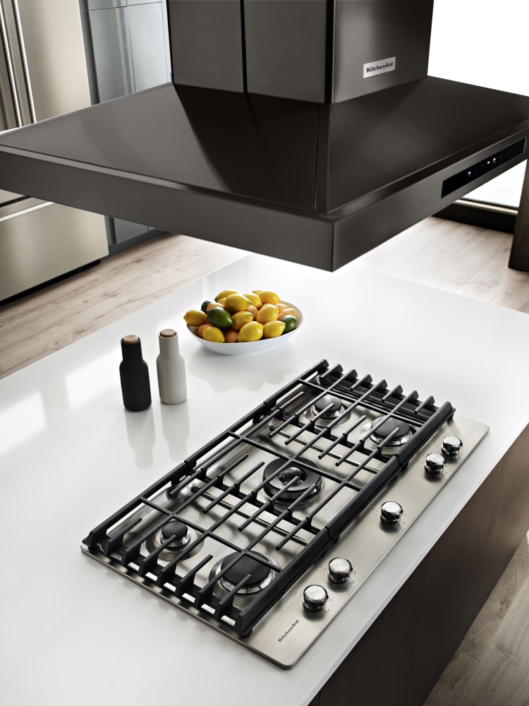 KitchenAid KVIB606DBS 36 Inch Island Chimney Range Hood with 585 CFM In ...