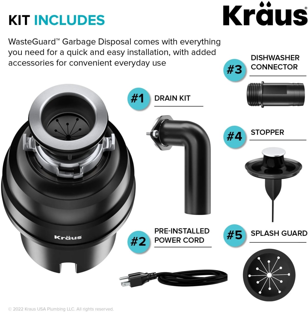 Kraus KWD100100MBL 1 HP Continuous Feed Garbage Disposal for Kitchen ...