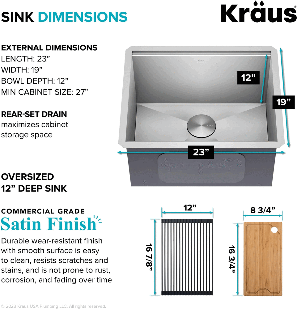 Kraus KWU10023L 23 Inch Kore™ Undermount Workstation Single Bowl ...