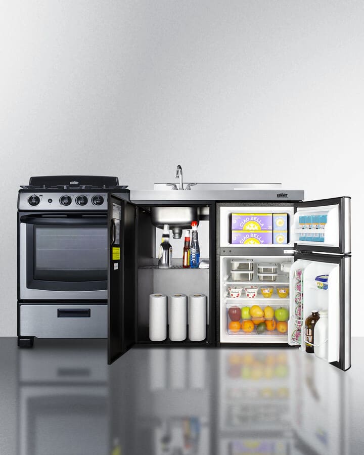 Summit ACK63GASBSS 63 Inch All-In-One Kitchenette with Gas Range, Top ...