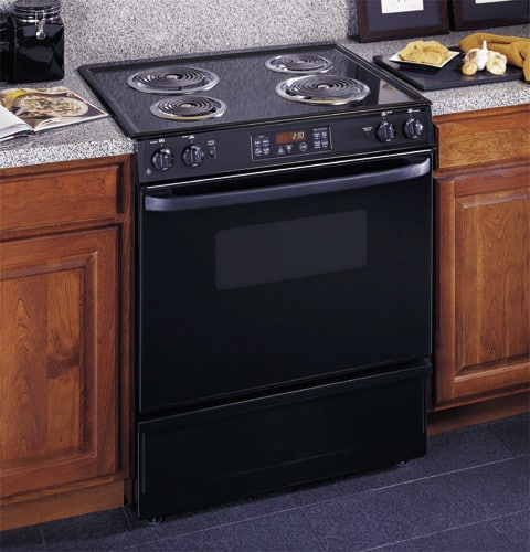 GE JSP34BDBB 30 Inch Slide-In Electric Coil Range: Black on Black