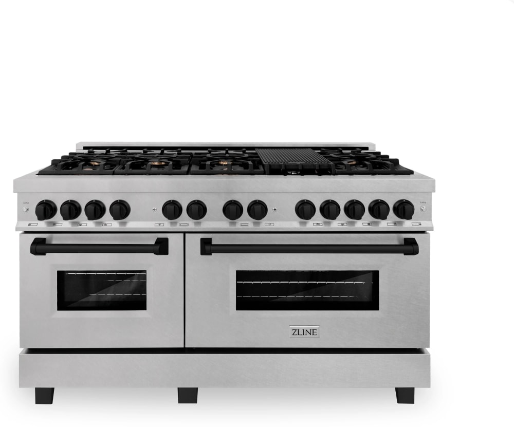 ZLINE RASZSN60MB 60 Inch Pro-Style Double Oven Dual Fuel Range with 9 ...