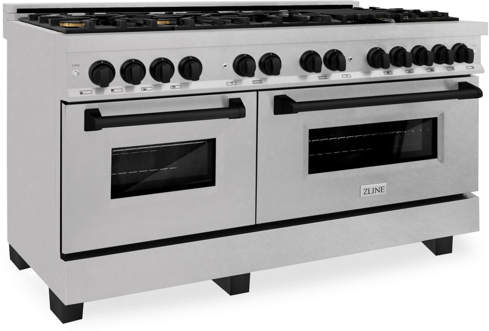 ZLINE RASZSN60MB 60 Inch Pro-Style Double Oven Dual Fuel Range with 9 ...