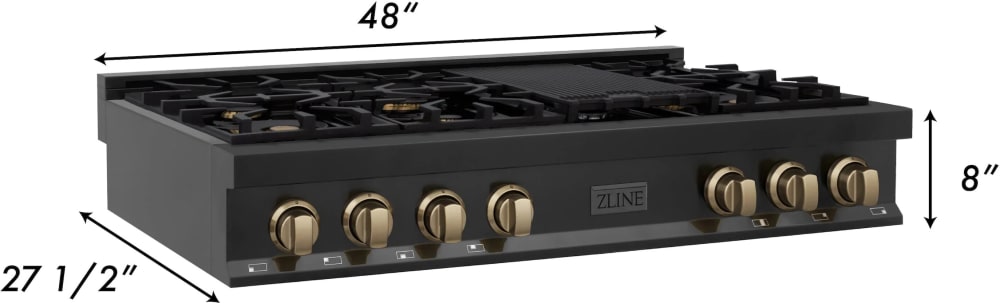 ZLINE RTBZ48CB 48 Inch Gas Rangetop with 7 Italian Burners, Cast Iron ...