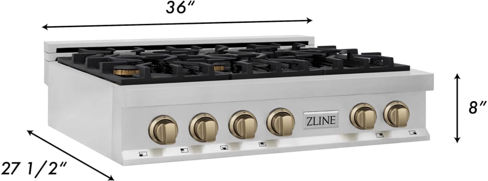 ZLINE RTZ36CB 36 Inch Gas Rangetop with 6 Sealed Brass Burners, 18,000 ...