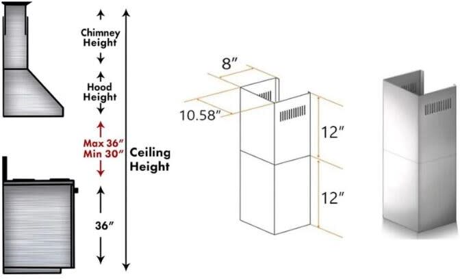 ZLINE SKKF1 12 Inch Short Chimney Pieces for 7 ft. to 8 ft. Ceilings (2 ...