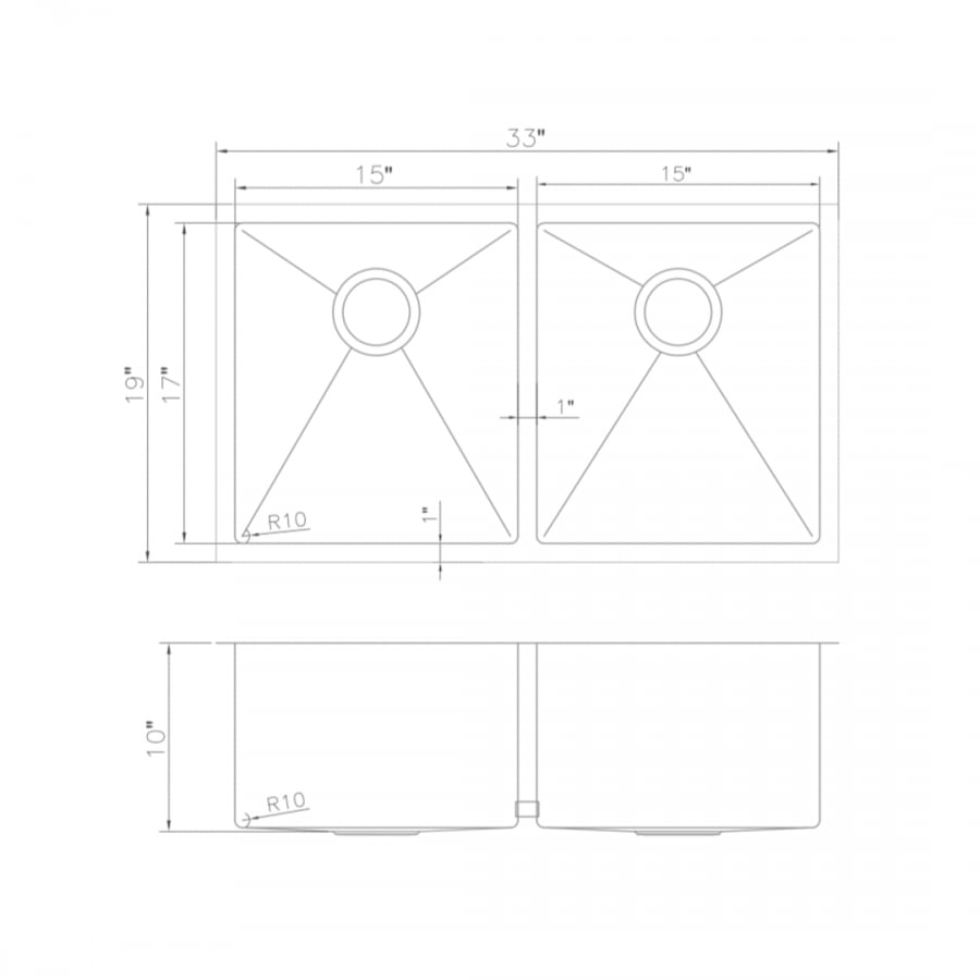 ZLINE SR50D33 33 Inch Double Basin Sink with Industrial Grade Stainless ...
