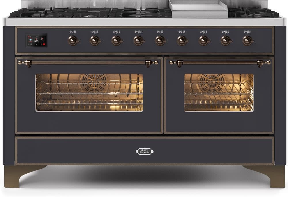Ilve UM15FE3MGBNG 60 Inch Freestanding Dual Fuel Range with 9 Sealed ...