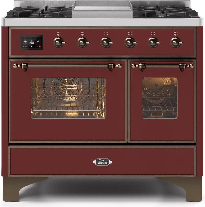 Ilve UMD10FDNS3BUB 40 Inch Freestanding Dual Fuel Range with 6 Sealed ...