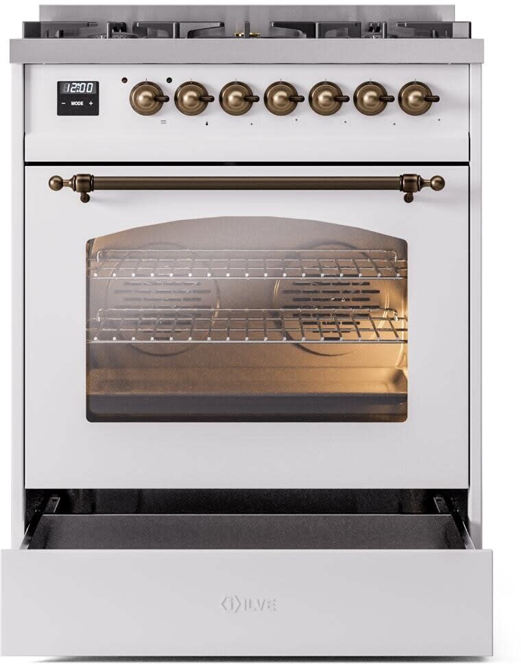 Ilve UP30NMPWHB 30 Inch Freestanding Dual Fuel Range with 5 Sealed ...