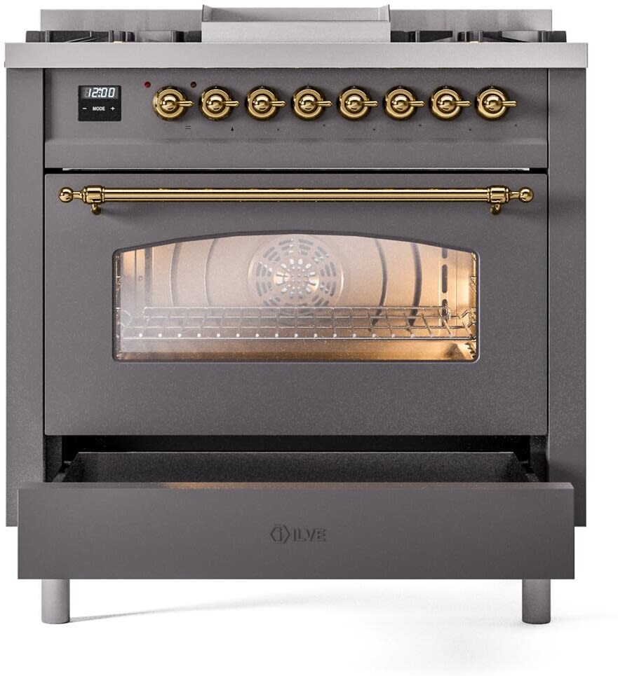 Ilve UP36FNMPMGG 36 Inch Freestanding Dual Fuel Range with 6 Sealed ...