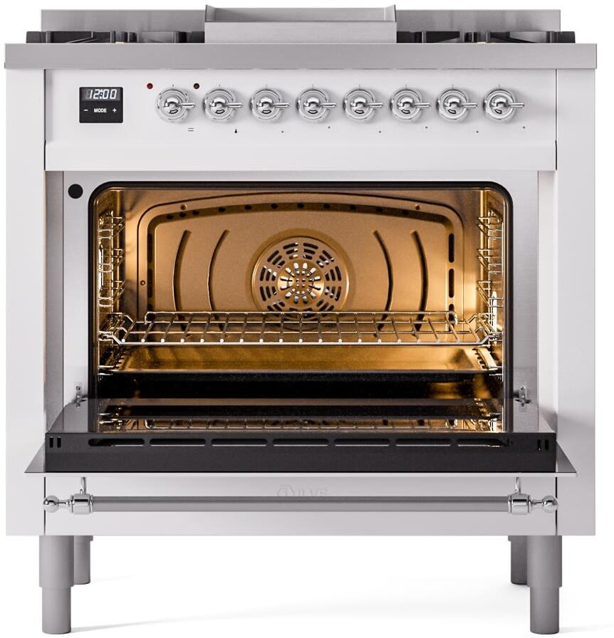 Ilve UP36FNMPWHC 36 Inch Freestanding Dual Fuel Range with 6 Sealed ...