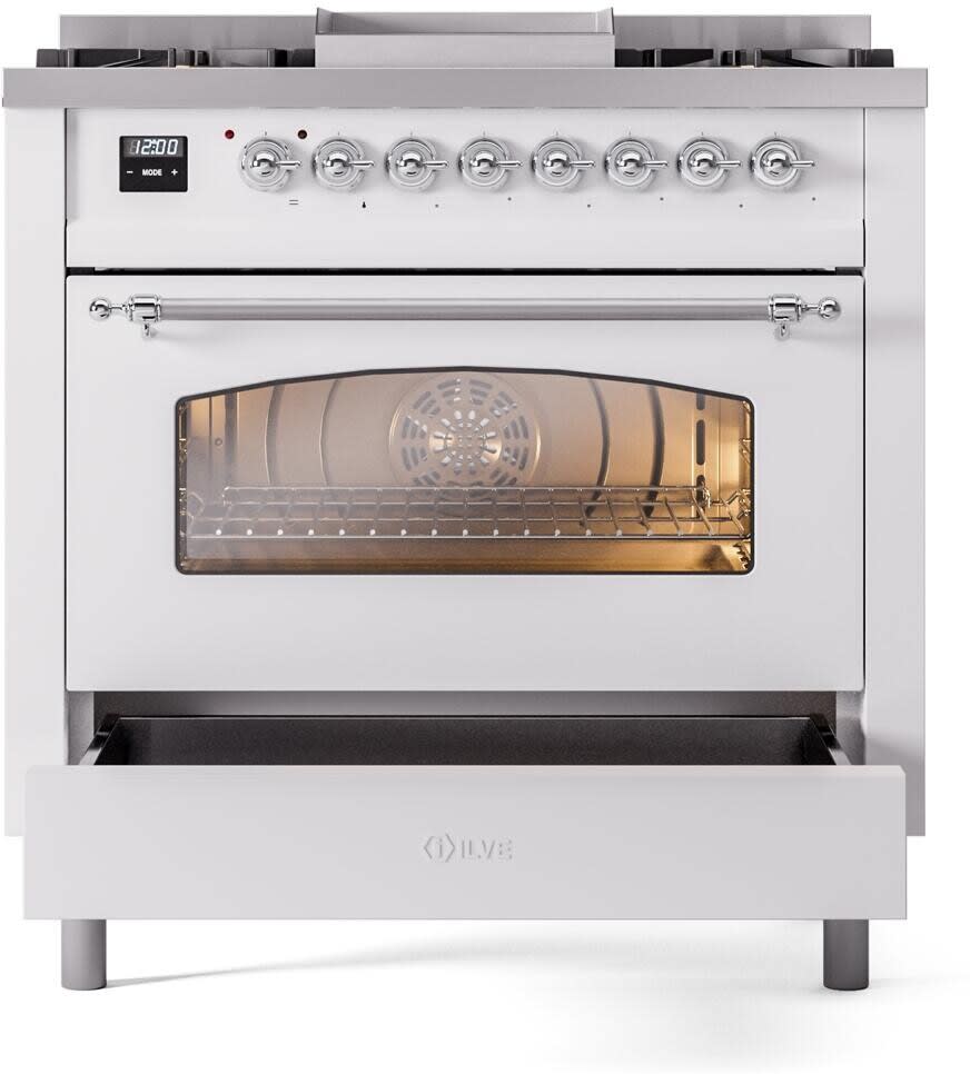 Ilve UP36FNMPWHC 36 Inch Freestanding Dual Fuel Range with 6 Sealed ...