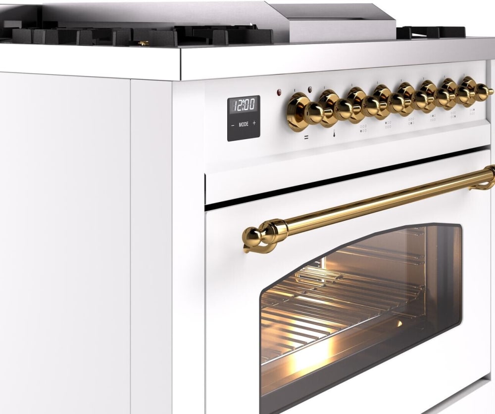 Ilve UP36FNMPWHG 36 Inch Freestanding Dual Fuel Range with 6 Sealed ...