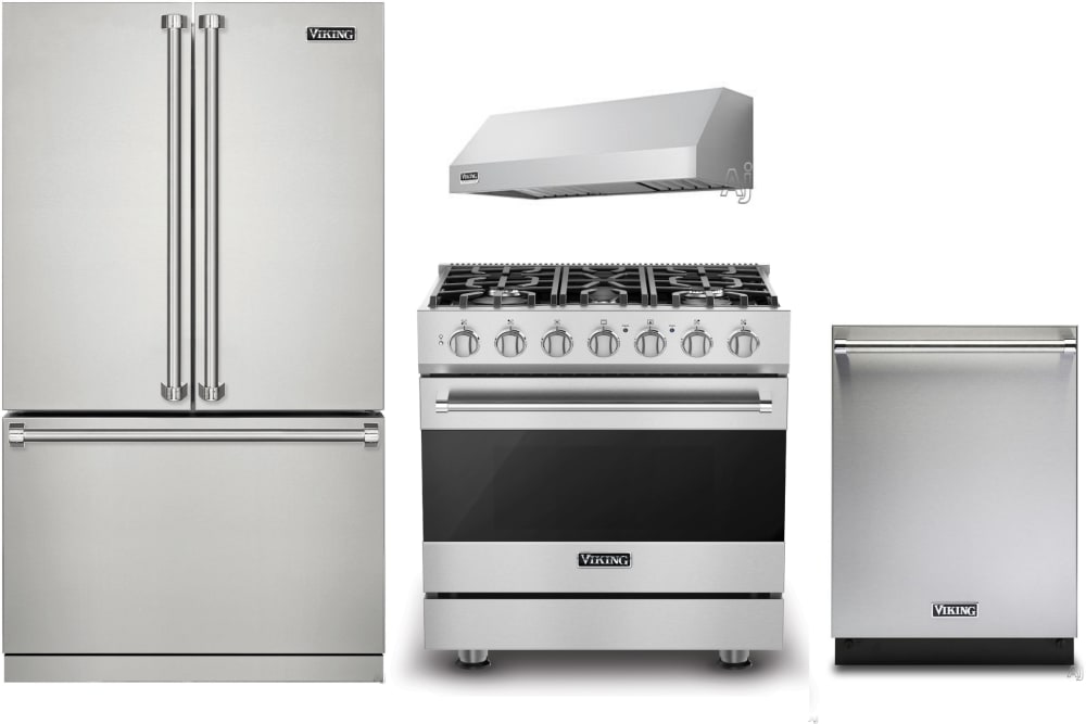 Viking VIRERADWRH1396 4 Piece Kitchen Appliances Package with Gas Range ...