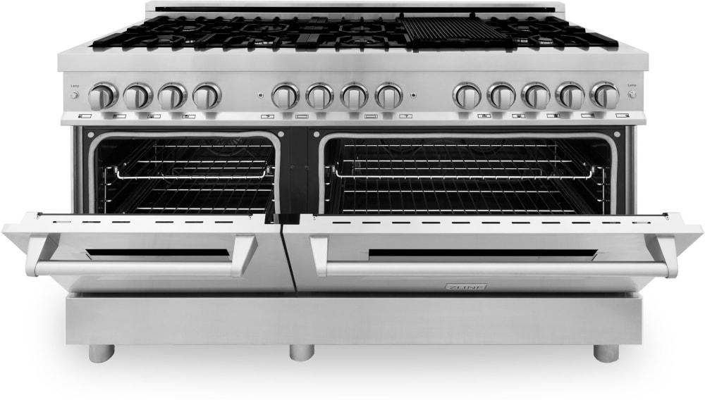 ZLINE RA60 60 Inch Pro-Style Double Oven Dual Fuel Range with 9 Sealed ...