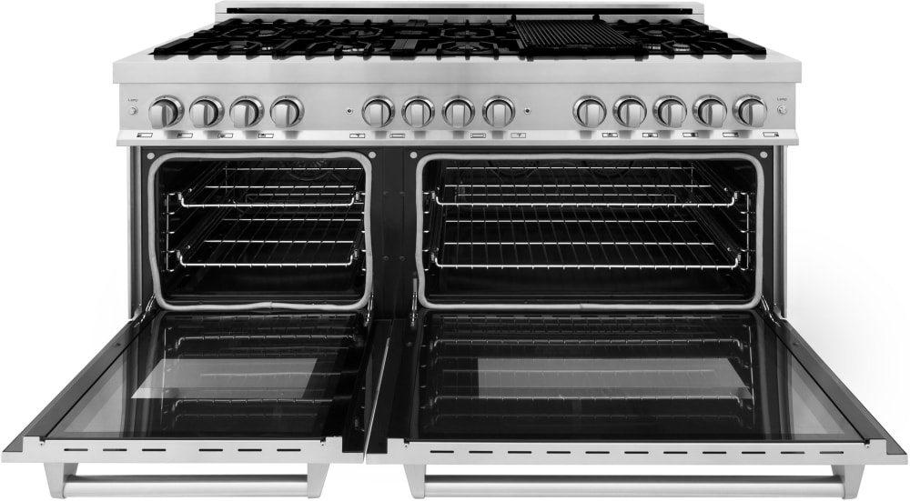 ZLINE RA60 60 Inch Pro-Style Double Oven Dual Fuel Range with 9 Sealed ...