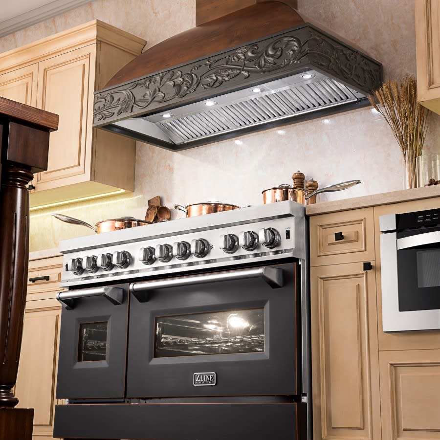ZLINE 393ARRD48 48 Inch Wall Mounted Wooden Range Hood with 4-Speed ...