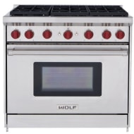 Wolf R366 36 Inch Pro-Style Gas Range with 6 Dual Brass Open Burners, 5 ...