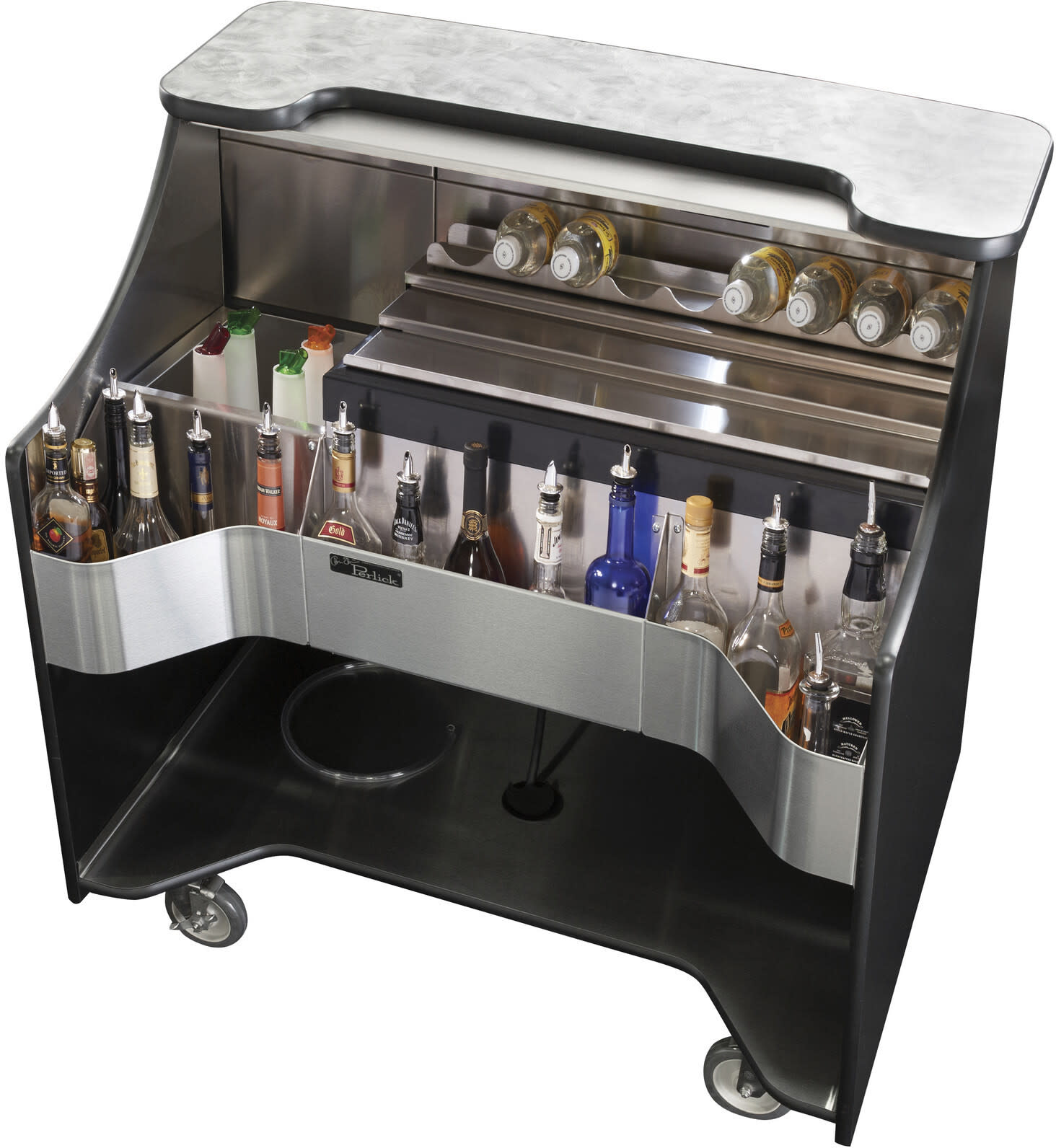 Perlick RMB004 46 Inch Tobin Ellis Mobile Bar with White Quartz Bar Top ...