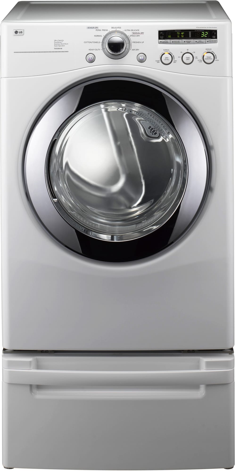 LG DLE2301W 27 Inch Electric Dryer with 7.3 cu. ft. Capacity, 9 Drying ...