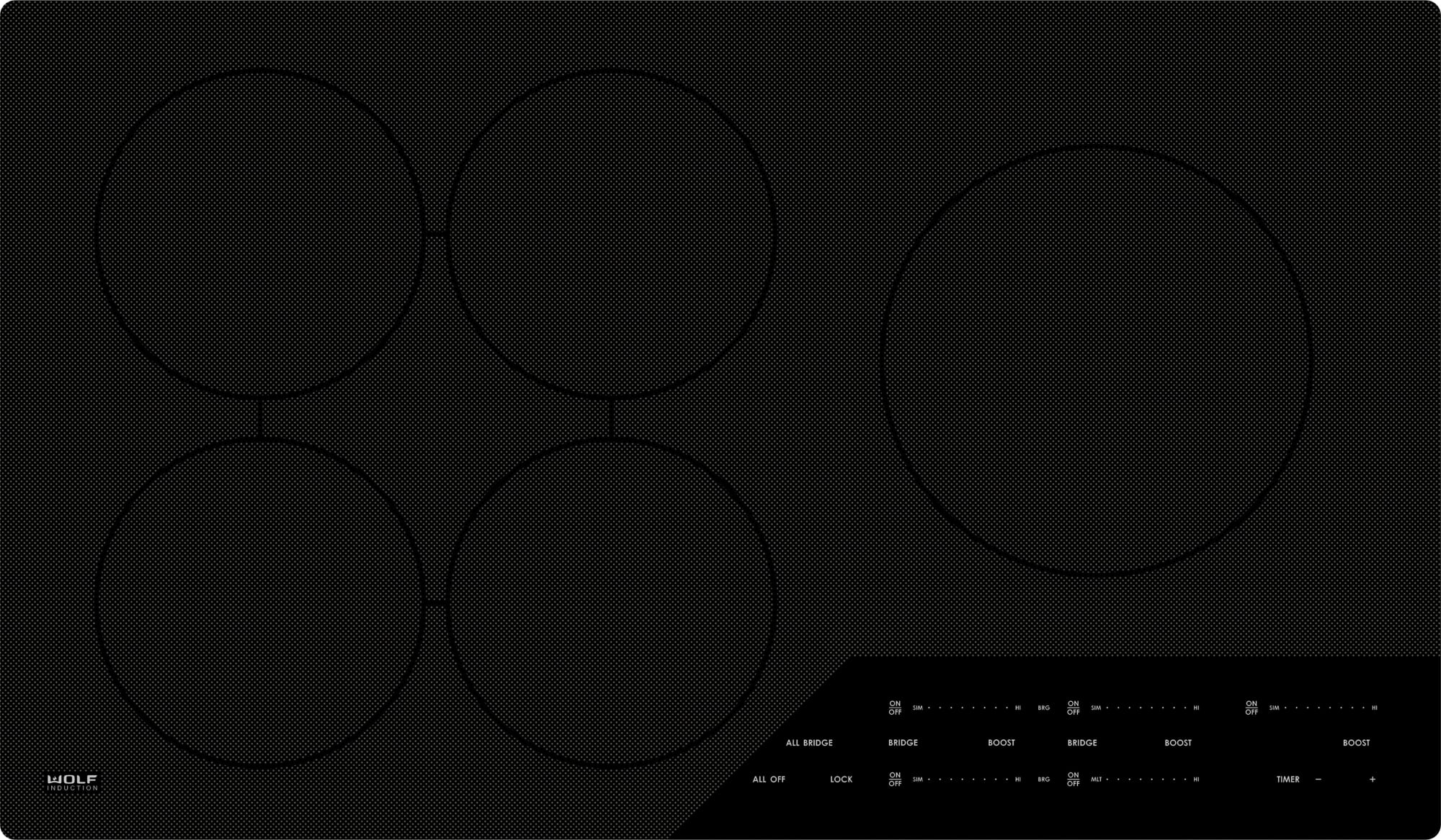 Wolf CI365CB 36 Inch Induction Cooktop with 5 Cooking Zones, 5 Bridge ...