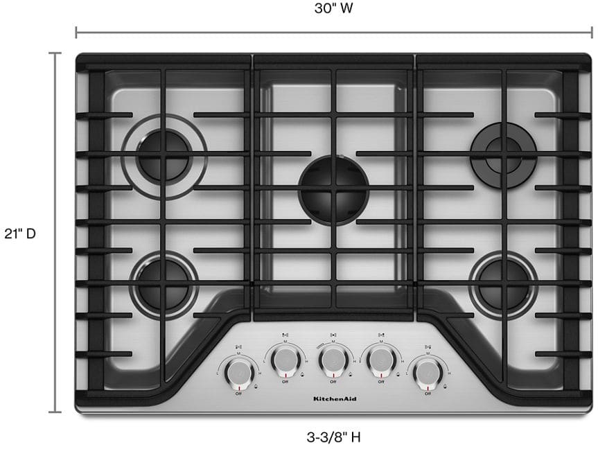 KitchenAid KCGS350ESS 30 Inch Gas Cooktop with 5 Sealed Burners ...