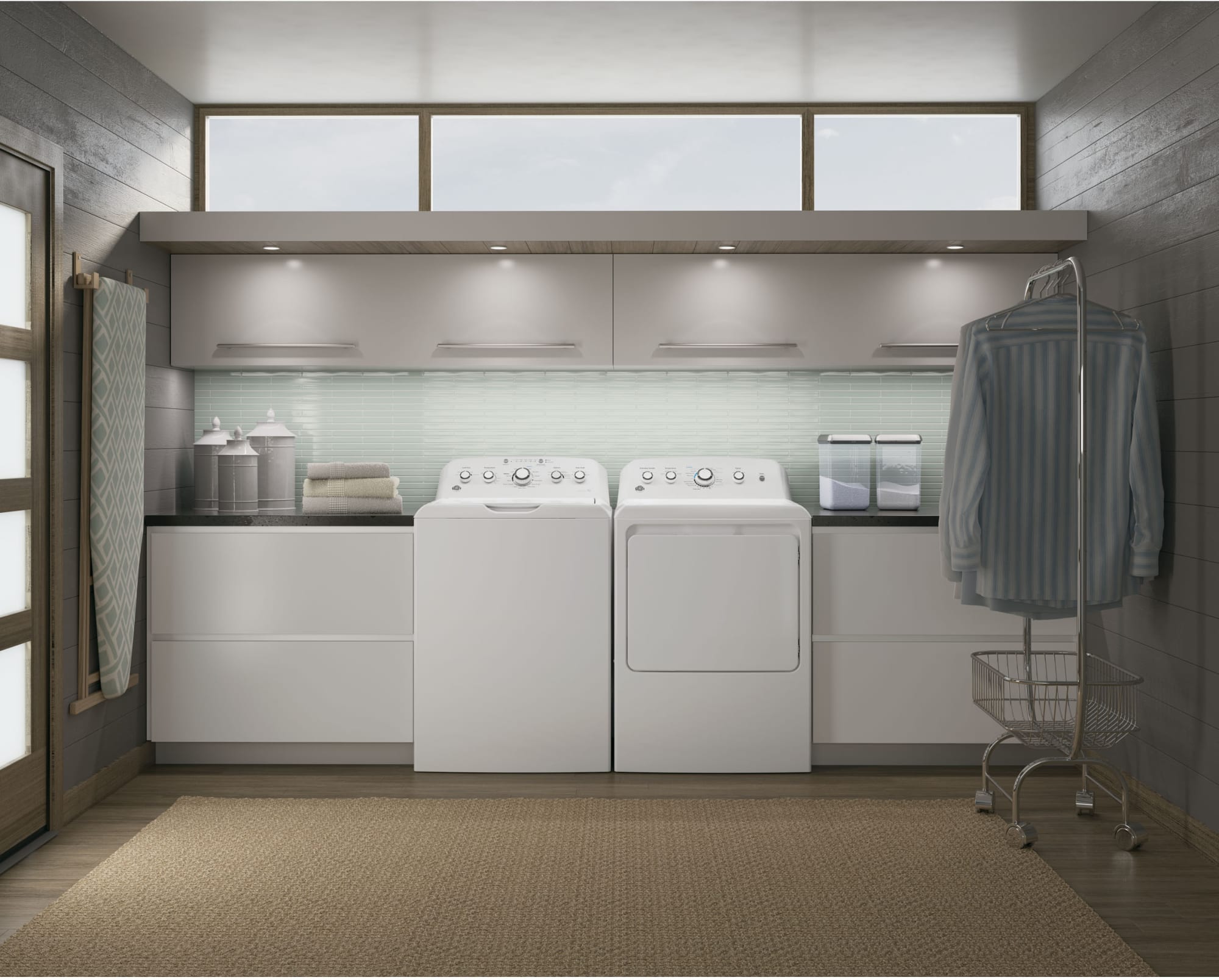 GE GEWADREW4651 Side-by-Side Washer & Dryer Set with Top Load Washer ...