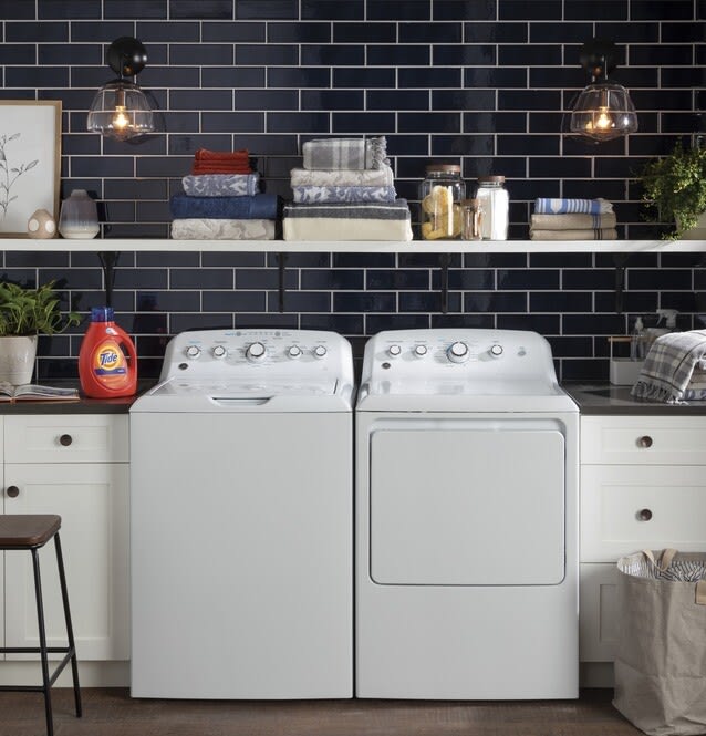 GE GEWADREW4651 Side-by-Side Washer & Dryer Set with Top Load Washer ...