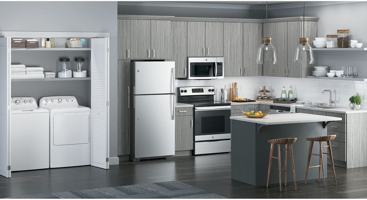 GE GEWADREW4651 Side-by-Side Washer & Dryer Set with Top Load Washer ...
