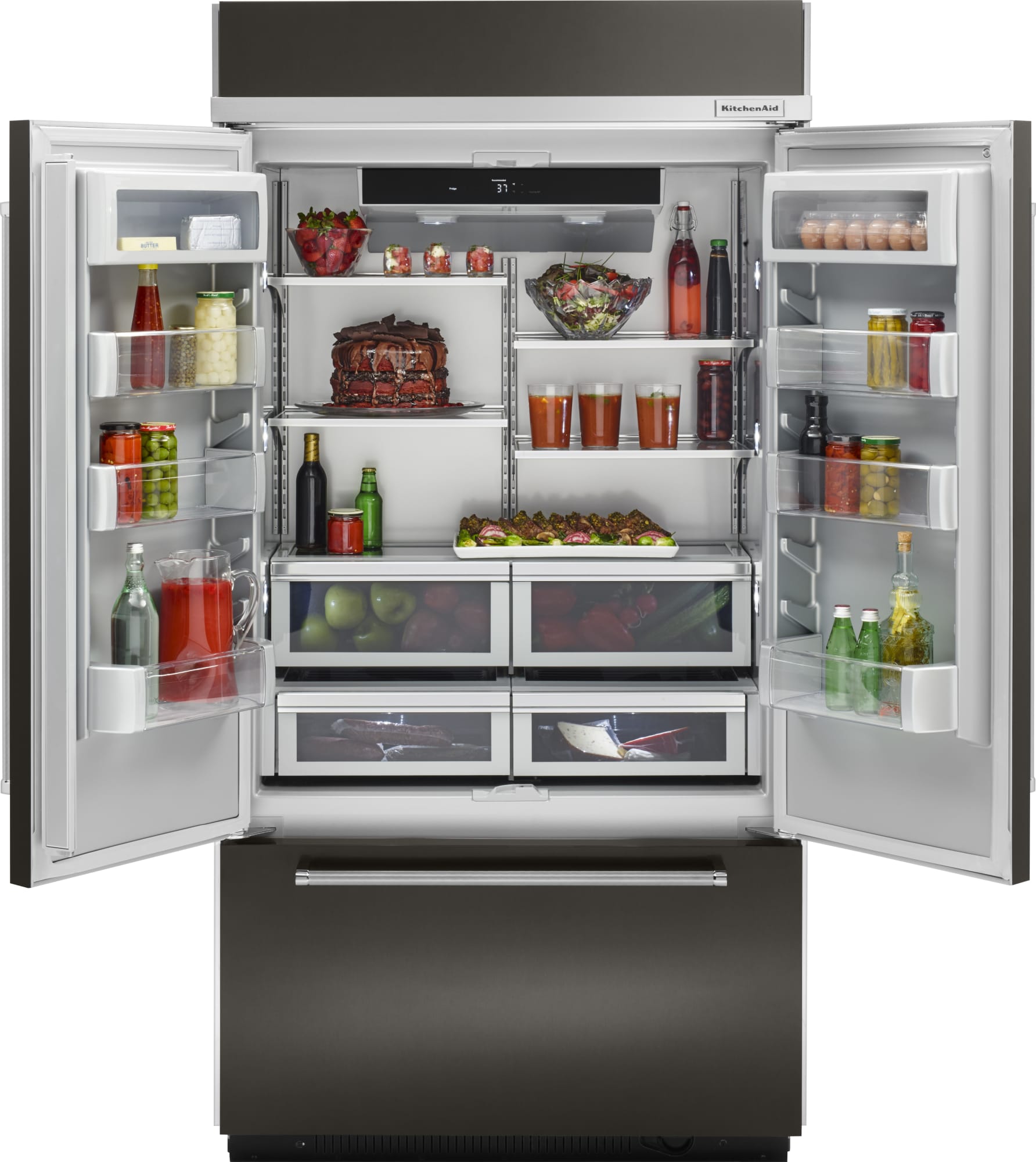 KitchenAid KBFN502EBS 42 Inch Built-In French Door Refrigerator with 24 ...
