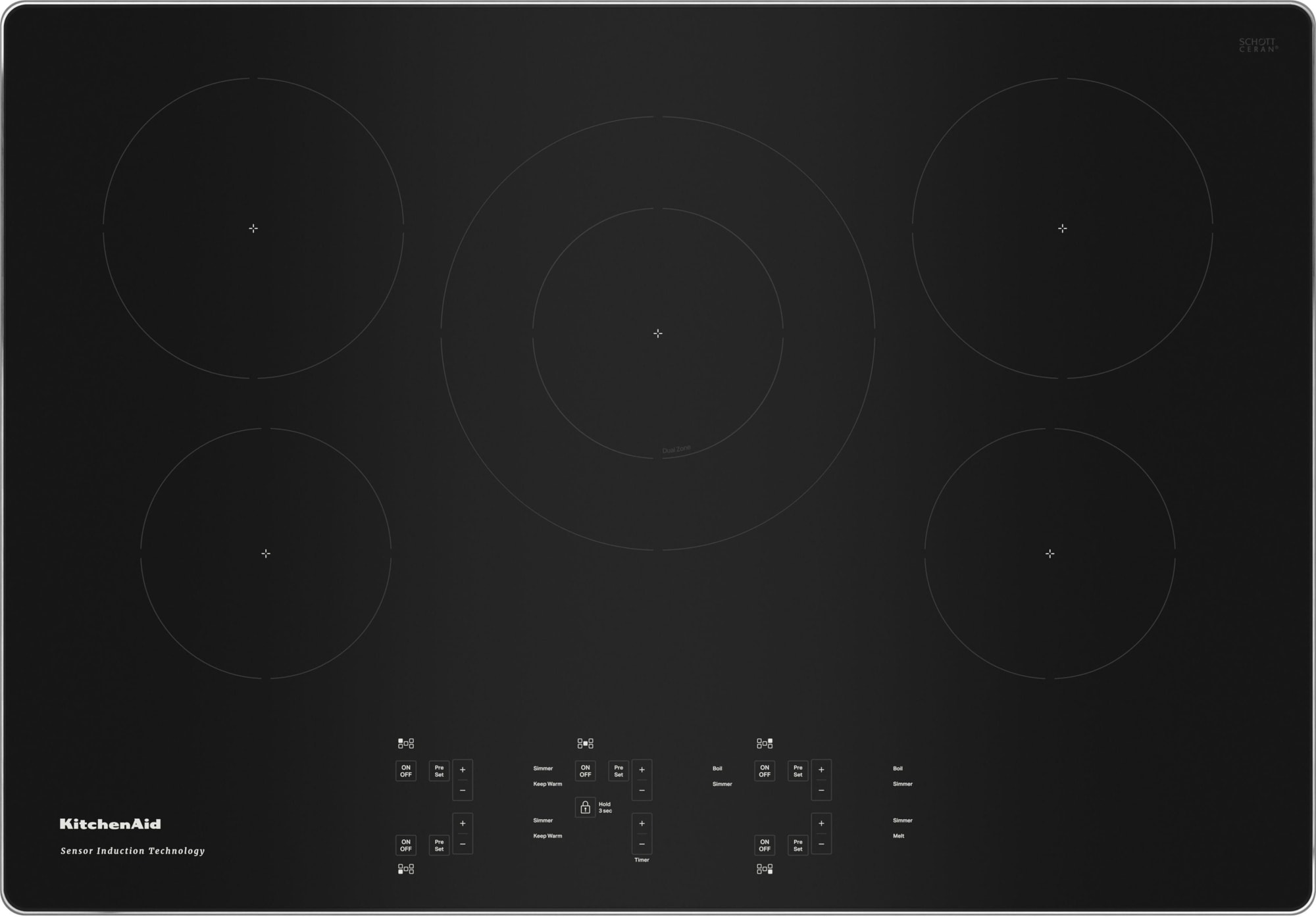 KitchenAid KCIG550JSS 30 Inch Induction Cooktop with 5 Elements, 10 ...