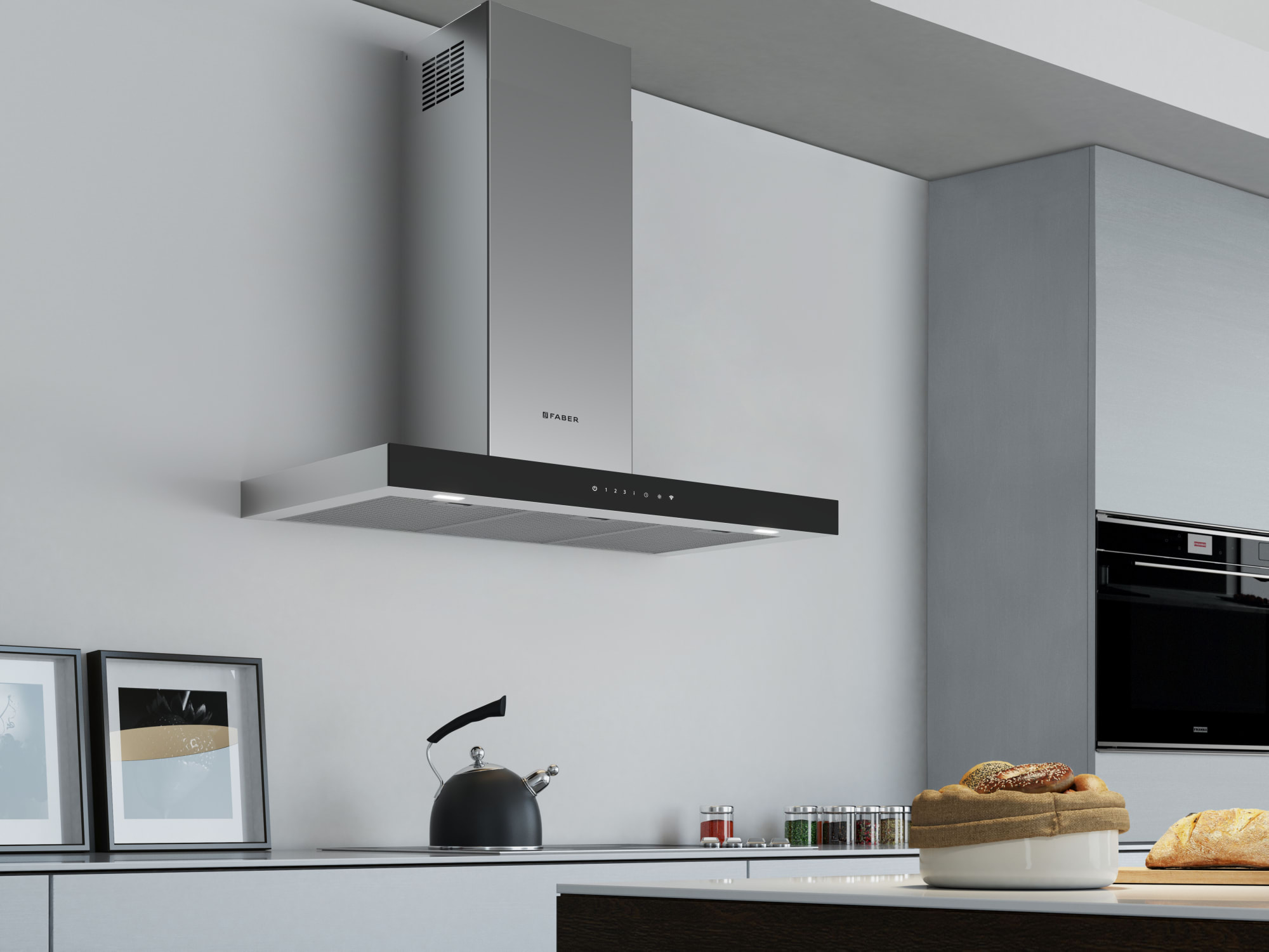 Faber STGL30SSV Wall-Mount Smart Black Glass Chimney Hood with 600 CFM ...