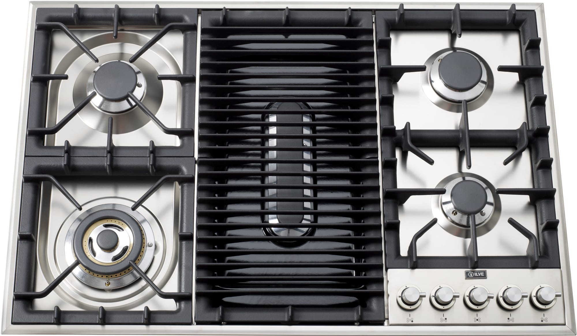 Ilve UXLP90FLP 36 Inch Gas Cooktop with 4 Sealed Brass Burners, Cast ...