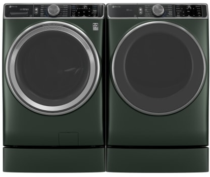 GE Profile GEWADREPWGN955S3 Side-by-Side on Risers Front Load Washer ...