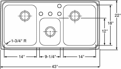Elkay PSMR43223 43 Inch Top Mount Triple Bowl Stainless Steel Sink with ...