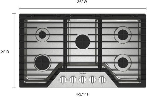 Whirlpool WCGK5036PS 36 Inch Gas Cooktop with 5 Sealed Burners ...