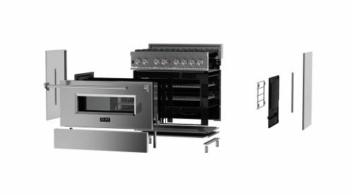 ZLINE RA36 36 Inch Freestanding Dual Fuel Range with 6 Sealed Italian ...