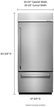 KitchenAid KBBR306ESS 36 Inch Built-In Bottom Mount Refrigerator with ...