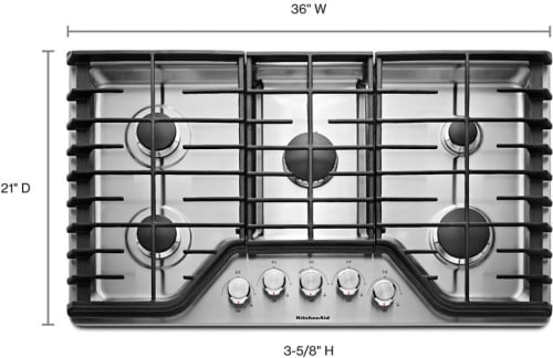 KitchenAid KCGS356ESS 36 Inch Gas Cooktop with 5 Sealed Burners ...
