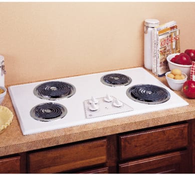 GE JP626WFWW 36 Inch Built-In Electric Coil Cooktop: White on White