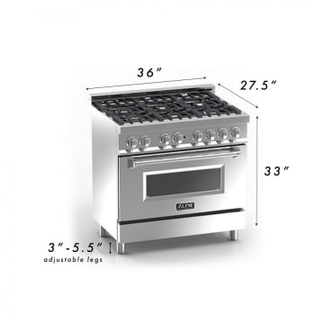 ZLINE RABG36 36 Inch Freestanding Dual Fuel Range with 6 Sealed Italian ...