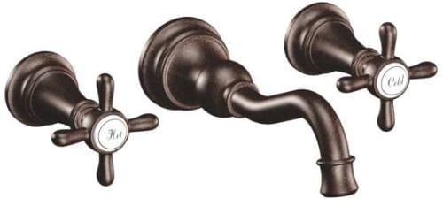 Moen TS42112ORB Double Handle Wall Mount Bathroom Faucet with Aerated ...