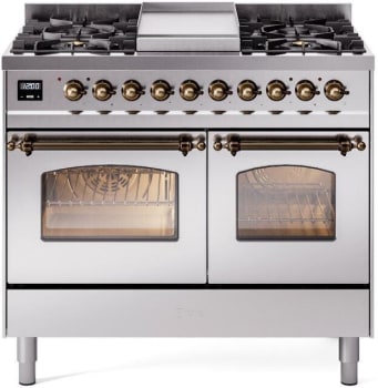 Ilve UPD40FNMPSSB 40 Inch Freestanding Dual Fuel Range with 6 Sealed ...