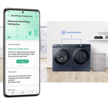 Samsung SAWADRED89002 Side-by-Side on Pedestals Washer & Dryer Set with Front Load Washer and ...